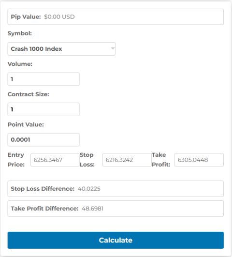 Crash 1000 Index Pip Calculator - Example for You - Get Know Trading